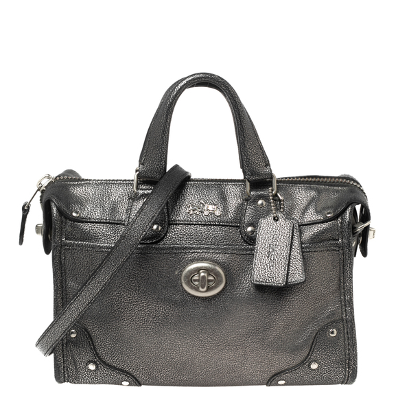 Coach | Bags | Coach Metallic Grey Leather Rhyder Satchel | Poshmark